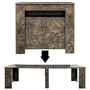 Extendable Dining Table with Extension Leaves Holder, Mid Century Modern Console Table 20" to 118.5" Folding Kitchen Table, Versatile Space Saving Desk Furniture, Accent Table Small Tea Table,Marble