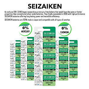 Seizaiken 377 SR626SW 1.55V 0% Hg Silver Oxide Watch Battery (2 Batteries) Made in Japan by Seiko