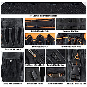 WELKINLAND 66-Pockets Backpack Tool Bag, Heavy-Duty Tool Backpack, Electrician backpack, Jobsite backpack, Tool back pack for men, Tool backpack for electricians, Tool backpack for construction
