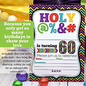 HOLY @% 60th Birthday Party Invitations, 20 Funny 5x7 Fill In Cards with Twenty White Envelopes for Milestone Birthdays by AmandaCreation