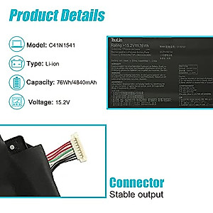 TsuLin C41N1541 Laptop Battery Compatible with Asus Rog Strix GL702 GL702V GL702VM GL702VMK GL702VS GL702VSK GL702VT GL702ZC G702VMK G702VM G702VT G702VSK G702VS Series Notebook 15.2V 76Wh 5000mAh