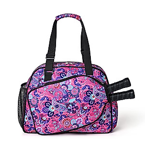 Boulder Bee | Premium Pickleball Bags | PickleBall Tote Bag for Women | Women’s Hand/Shoulder Gym Bag w Water Bottle Holder | With Racquet/Paddle Holder (Bright Pink)