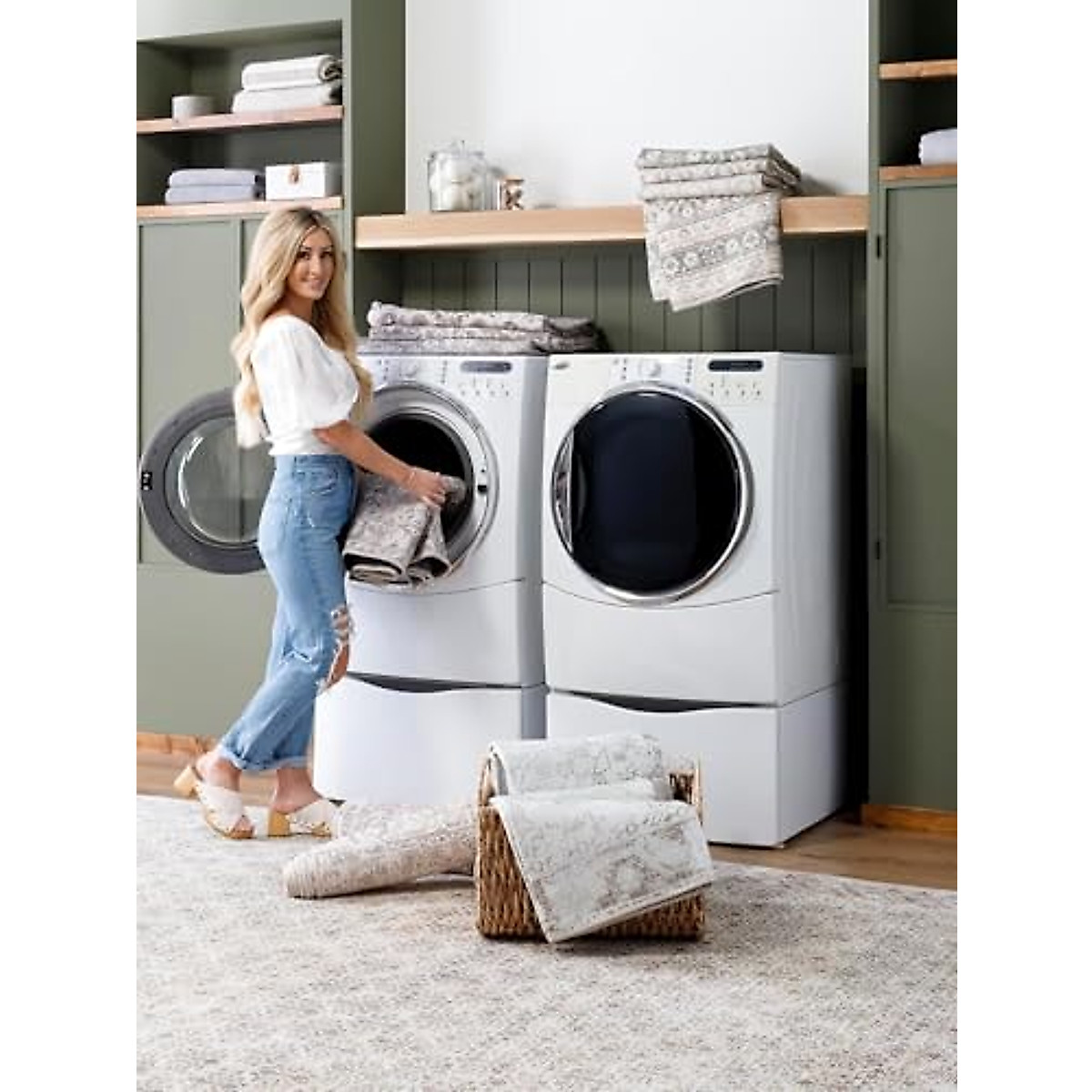 Livabliss x Our PNW Home Rainier Cottage Border Washable Area Rug, 2'7" x 10', Brown/Cream