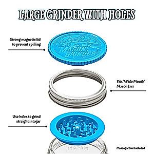 2 Piece Herb Grinder with Holes by Mason Grinder - Large Mouth - 2 Piece Herb Grinder with Holes - Fits on Wide Mason Jars (Jar Not Included)