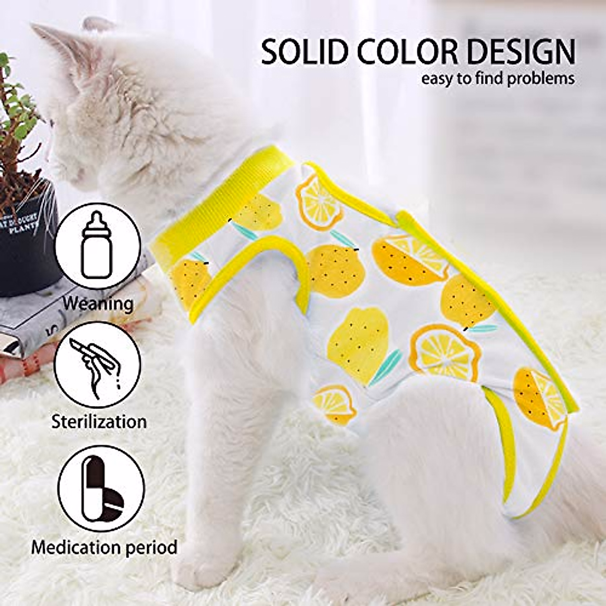 TORJOY Cat Professional Surgical Recovery Suit,E-Collar Alternative for Cats Dogs,After Surgery Wear, Pajama Suit,Home Indoor Pets Clothing (M (6-8 1bs), Lemon)