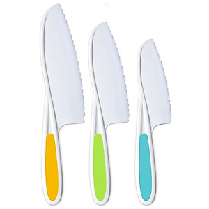 MGS Kids Knife Set of 3 for Cooking and Cutting Cakes, Fruits and Veggies Perfectly Safe for Kids Toddler Knife Set for Real Cooking