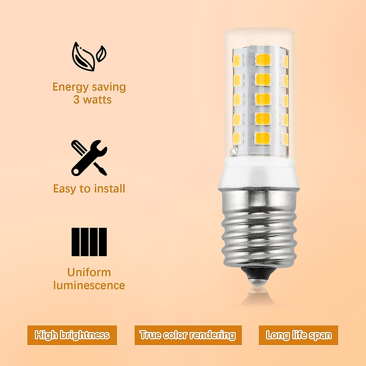 PANDEELS 5304517886 KEID28A KEL2811 Refrigerator Bulb, KEID28M E17 3W LED Freezer Light Bulbs Replaces KEI D28A, KEI D28M, KEL 2815, 5304498578, 241552807, 297114000 (AC100-130V,Pack of 2)