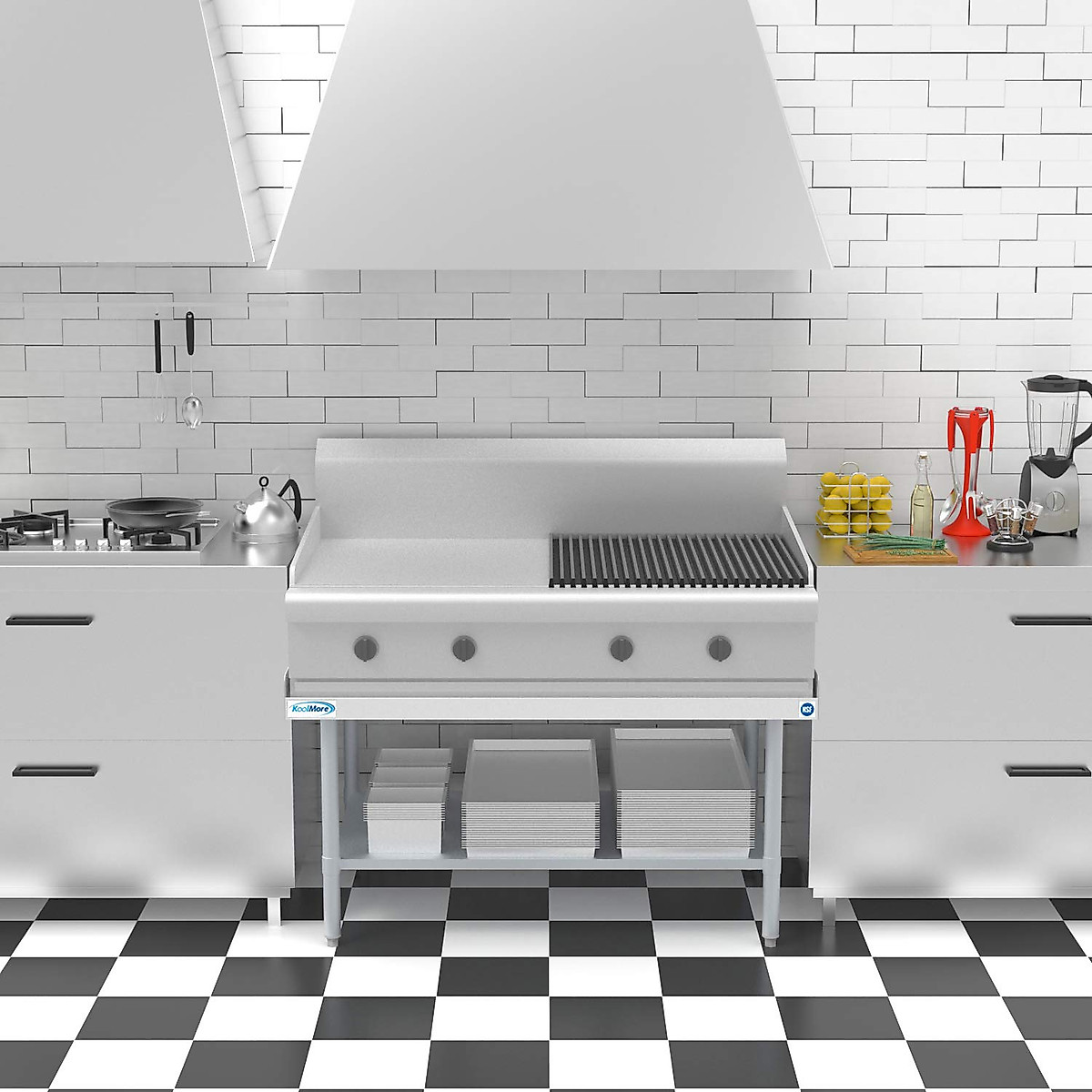 KoolMore EQT-163048 16 Gauge Stainless Steel Commercial Equipment Stand - 30 x 48 Heavy Duty Griddle Stand with Undershelf