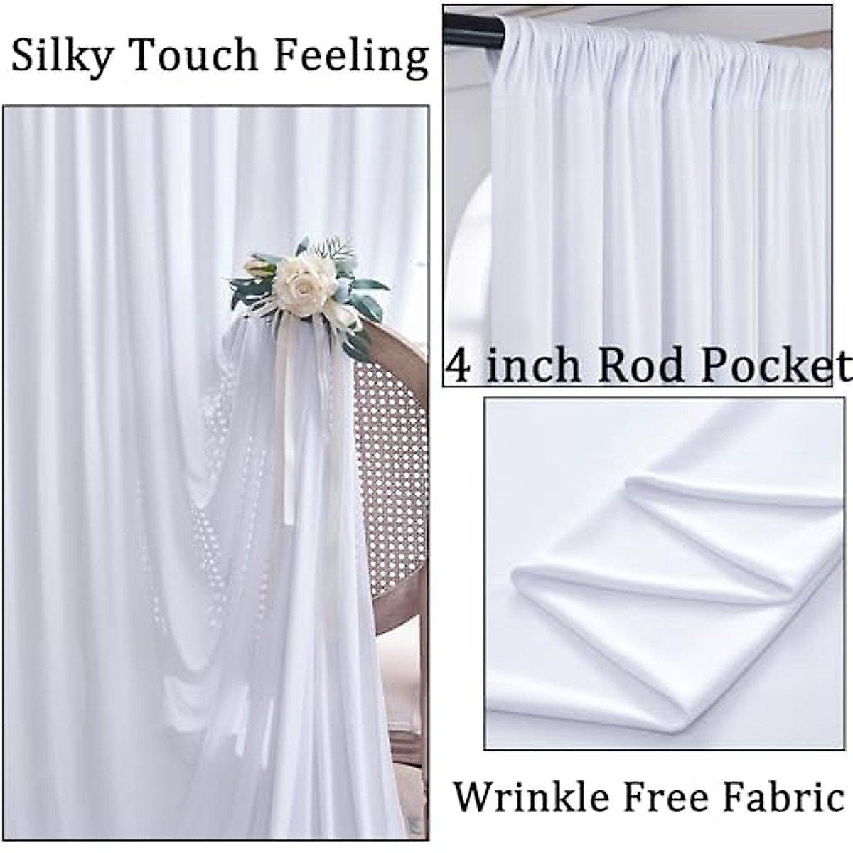 10ft x 10ft Wrinkle Free White Backdrop Curtains for Parties, Polyester Photo Backdrop Drapes 2 Panels 5x10ft for Birthday Wedding Photography Backgroung Baby Bridal Shower Home Decorations