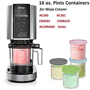 4 Pcs Ice Cream Pints Containers and Lids, 16oz Cups Compatible with NC301 NC300 NC299AMZ Series Creami Ice Cream Makers, Ice Cream Storage Containers, Homemade Ice Cream, BPA-Free, Dishwasher Safe