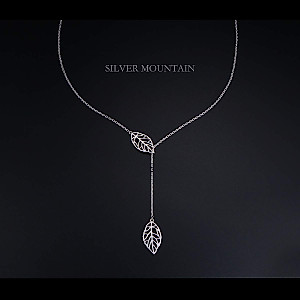 DAOCHONG Long Necklace Sterling Silver Leaf Larait Bar Y Lariat Long Chain Drop Adjustable Necklace for Her, 30"