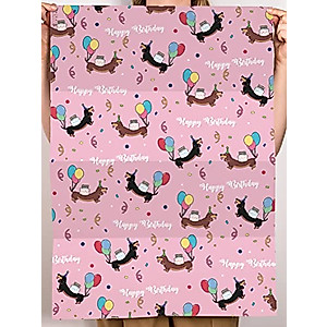 CENTRAL 23 Birthday Wrapping Paper - 6 Sheets of Gift Wrap - Sausage Dogs - Dog Wrapping Paper - Pink Balloons Cakes Pet - Comes With Fun Stickers