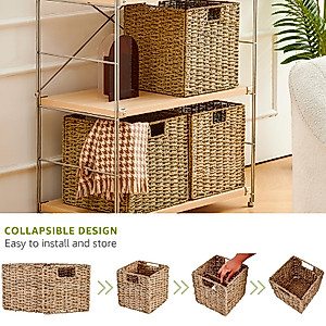 LGENHOOM Handwoven Seagrass Storage Baskets Foldable Wicker Storage Cubes 11x11in Hyacinth Baskets Rustic Set Of 2 Multipurpose Collapsible Storage Organizer for Bedroom Living Room Shelves