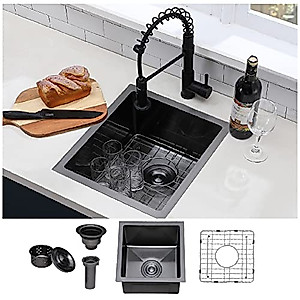 VCCUCINE Black Bar Sink, 15x17 Inch Small Bar Sink,Undermount Wet Bar Sink Small Rv Sink, T-304 Stainless Steel Kitchen Sink with Sink Protector and Drain Assembly…