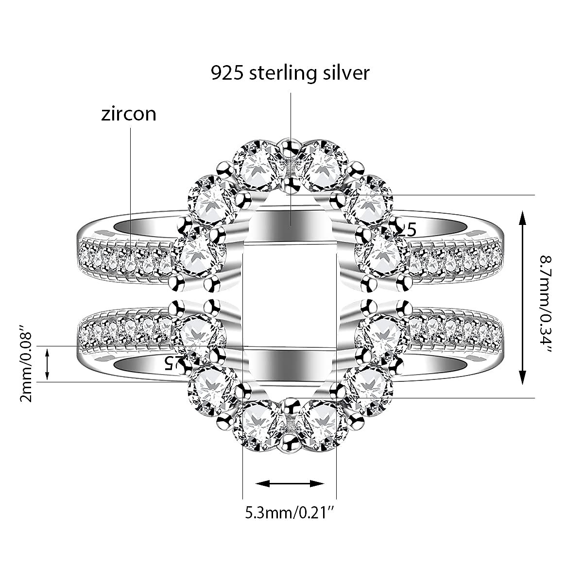 Uloveido Womens 925 Sterling Silver CZ Pave Ring Guard Enhancer for Oval Solitaire Rings Wedding Engagement Set Y2470 (Size 7)