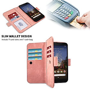Furiet Compatible with Google Pixel 3a Wallet Case Wrist Strap Lanyard Leather Flip Credit ID Card Holder Stand Cell Accessories Folio Purse Phone Cover for Pixel3a Pixle a3 Women Men Pink