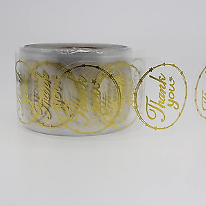 Thank You Stickers Roll 500 PCS Bokinyoung Round Transparent Gold Glitter Foil Seal Stickers 1.5 Inch Thank You Labels for Business