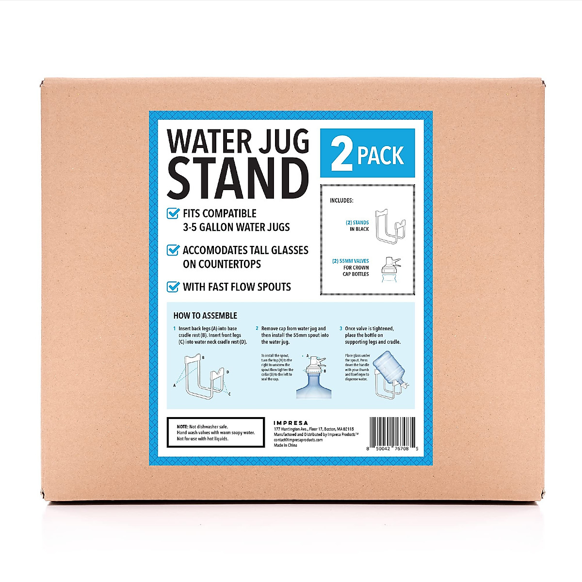 [4 PC Set] 2PC Water Container Stand & 2PC 55MM Water Valves - Extra Tall Water Gallon Dispenser - Water Dispenser for 5 Gallon Bottle & 3 Gallon Water Bottle - 3 Gallon Water Jug Stand