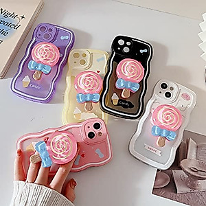 KUMTZO Compatible with iPhone 11 Case, Cute Cream Print Clear Soft TPU Case with Candy Ring Kickstand Camera Protection Shockproof Cover for Women Girls with iPhone 11 6.1 inch (Pink)