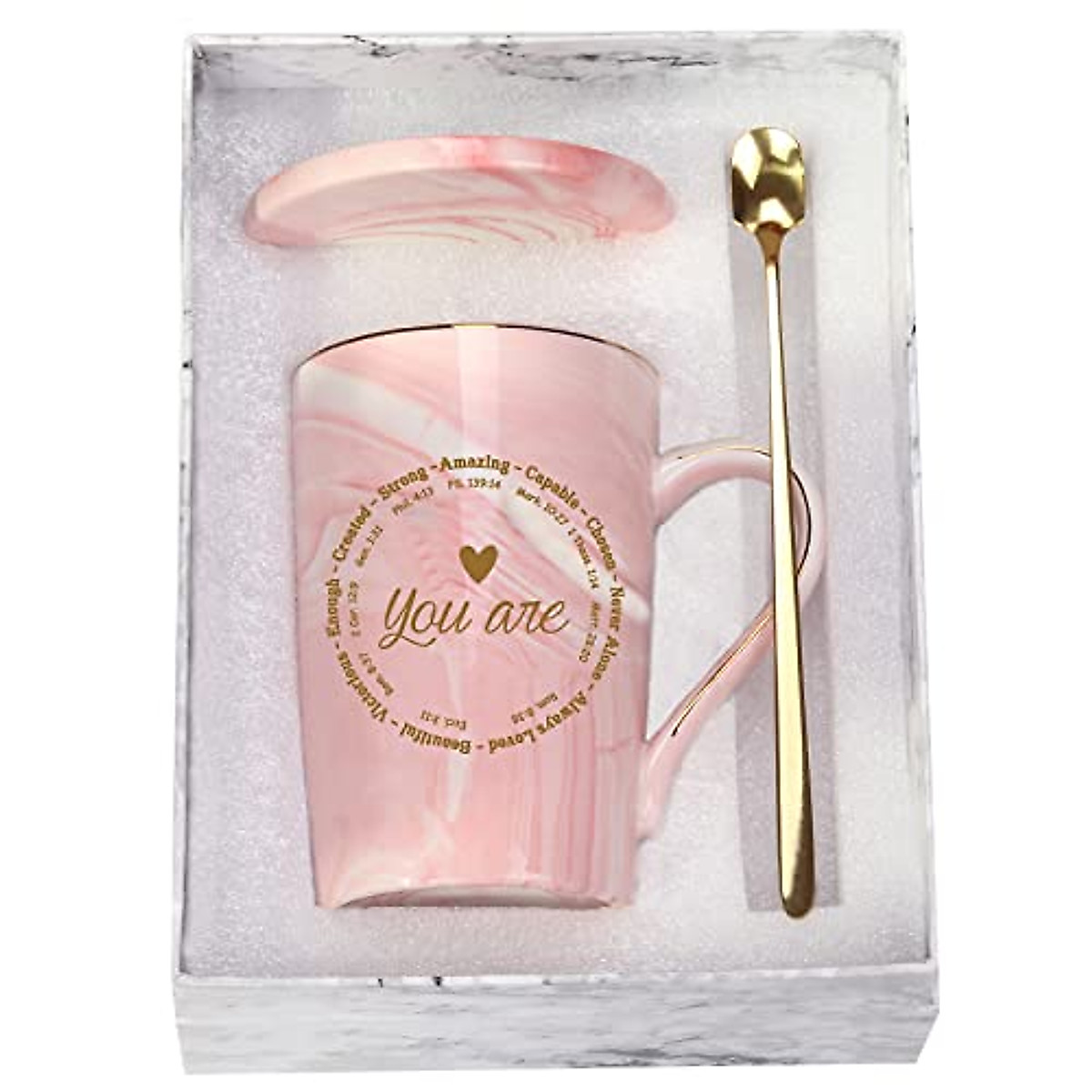 Bateruni Christian Gifts for Women Christian Mug Inspirational Gifts for Women Religious Gifts for Women You Are Amazing Mug 14 Ounce Pink with Gift Box Spoon Coaster