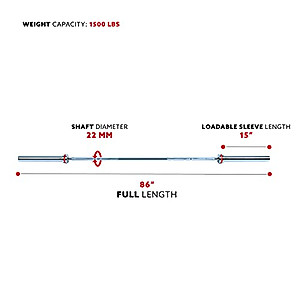 Sunny Health & Fitness 86" 1500 lbs Capacity Olympic Bar, Small with Shark Clamp Lock Collars for Olympic Barbells