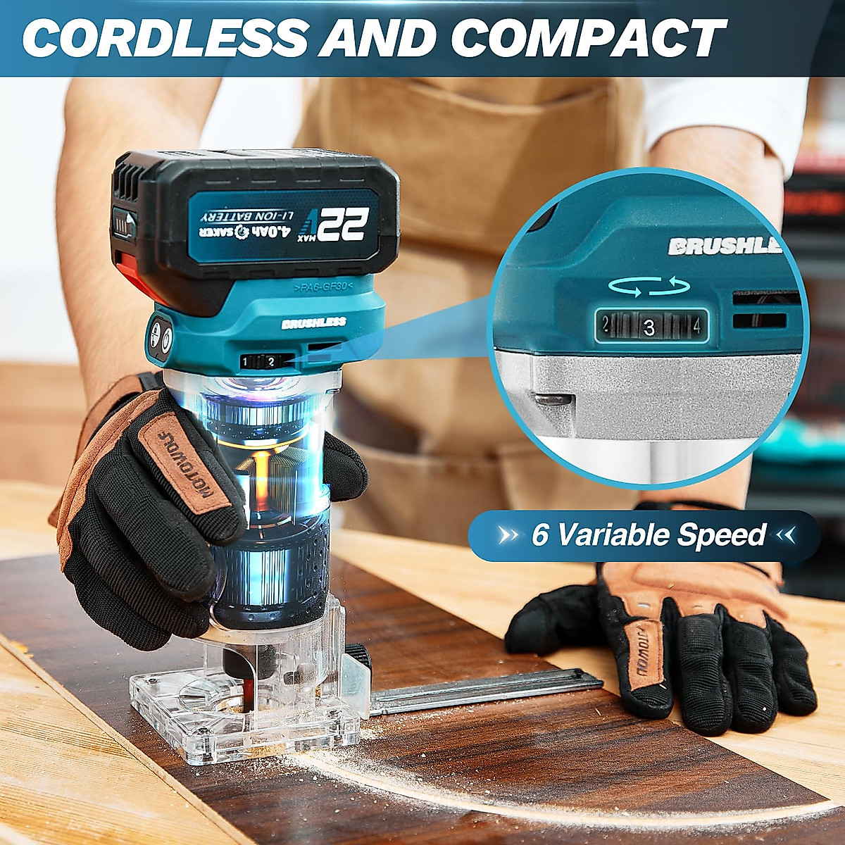 Saker Brushless Router Tool Cordless,Compact Router Tool,Wood Router for Woodworking,Lithium-Ion Brushless Motor for Edge Trimming with Adjustable Speed for DIY Projects