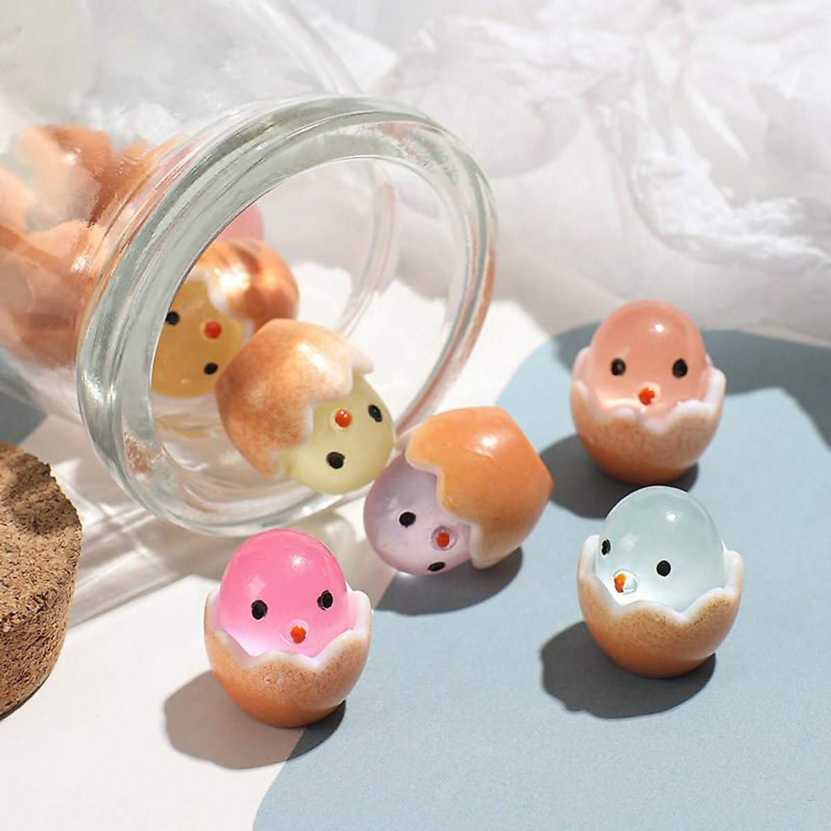 Ximimark 30pcs Luminous Cute Eggshell Chick Play House Toy Egg White Resin Car Decoration DIY Jewelry Accessories Children Surprise Gift