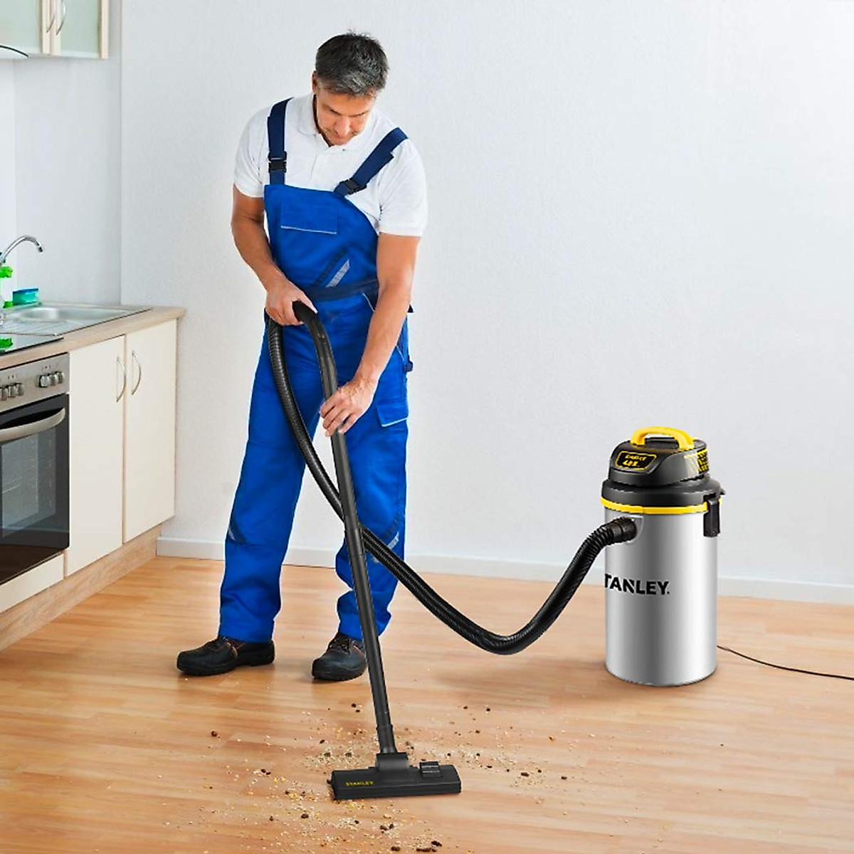 Stanley Wet/Dry Hanging Vacuum, 4.5 Gallon, 4 Horsepower, Stainless Steel Tank