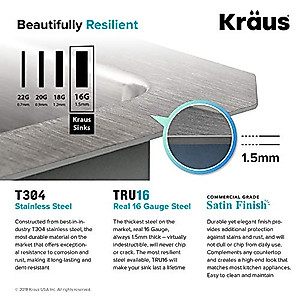 KRAUS Standart PRO 33-inch 16 Gauge Undermount 60/40 Double Bowl Stainless Steel Kitchen Sink, KHU104-33