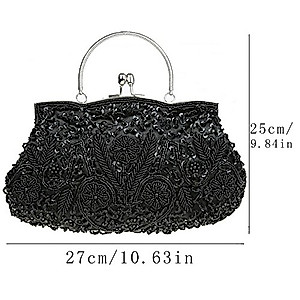 iToolai Satin Purse Evening Handbags Wedding Bag Beaded Sequins Clutch (Coffee)
