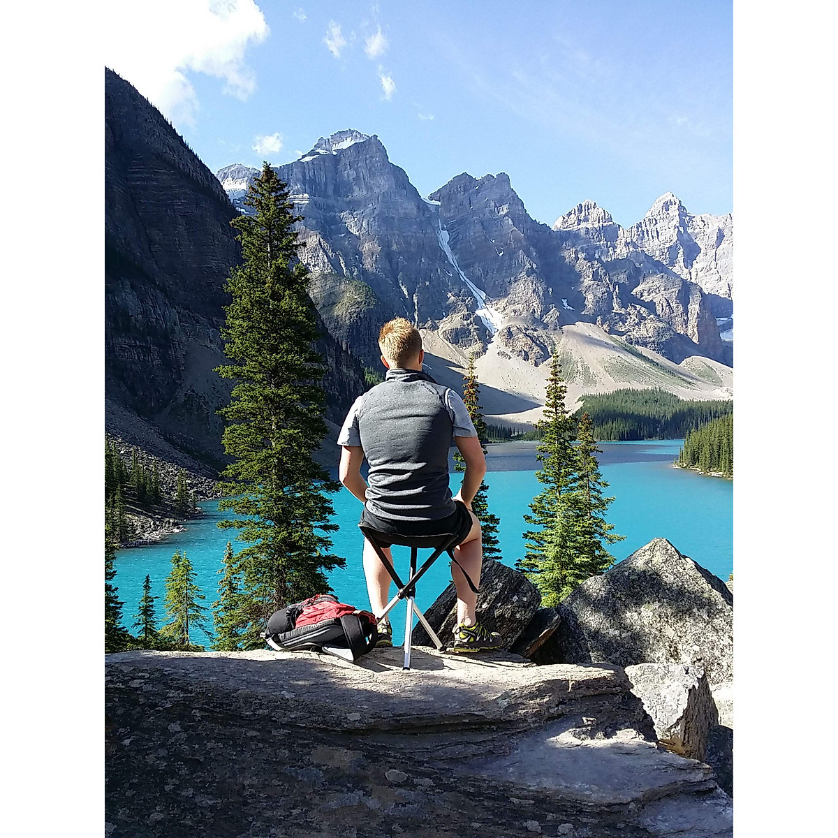 Walkstool - Basic Model - Black Color - 3 Legged Folding Stool in Aluminium - Height 20" to 24" - Maximum Load 330 to 385 lbs - Made in Sweden