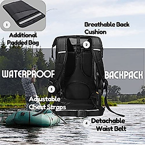GVANCA Waterproof Dry Bag Backpack for Kayaking, Roll Top Kayak Dry Backpack, Floating Outdoor Dry Sack Boating Sailing Canoeing Rafting Fishing Camping 35L Black