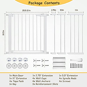 Mom's Choice Awards Winner-Cumbor 29.7"-51.5" Baby Gate Extra Wide, Easy Walk Thru Dog Gate for The House, Auto Close Safety Pet Gates for Stairs, Doorways, Child Gate Includes 4 Wall Cups,White