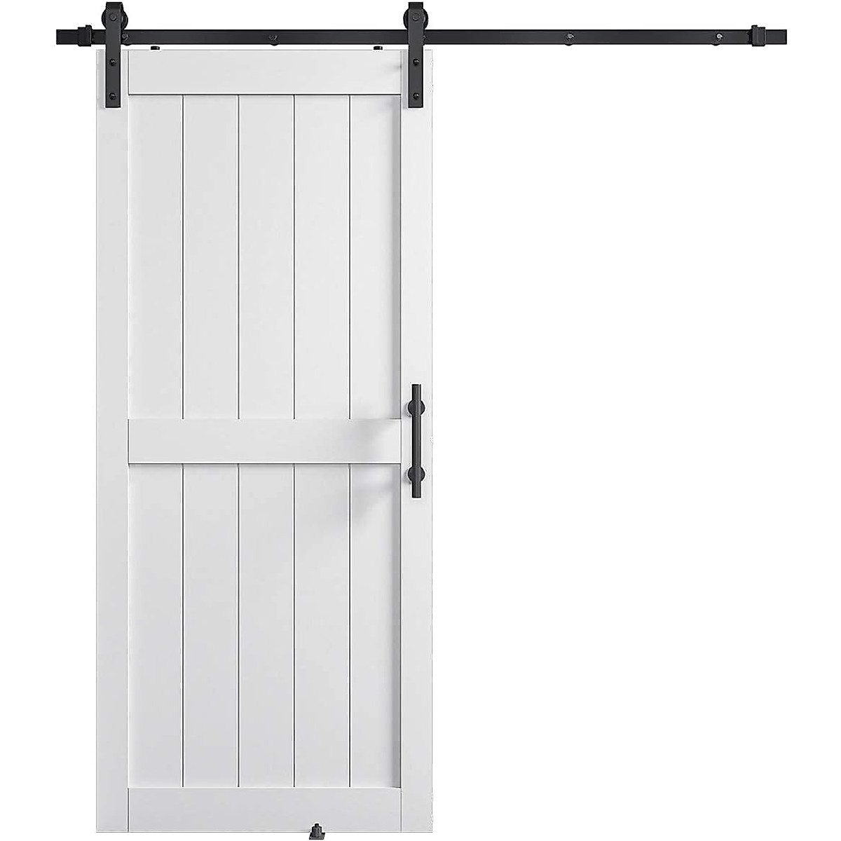 COSHOMER 36in x 84in MDF Sliding Barn Door with 6.6ft Barn Door Hardware Kit & Handle, Pre-Drilled Holes Easy Assembly -Solid Barn Door Slab Covered with Water-Proof PVC Surface, White, H-Frame