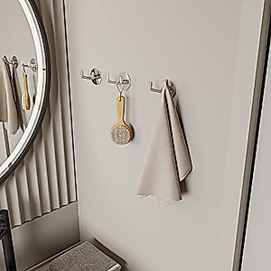 Ruacq Adhesive Double Towel Hook Chrome Round Base Bathroom Robe Towel Holder Hand Towel Hanger Stainless Steel and Zinc Alloy Modern Wall Mounted or Self-Adhesive