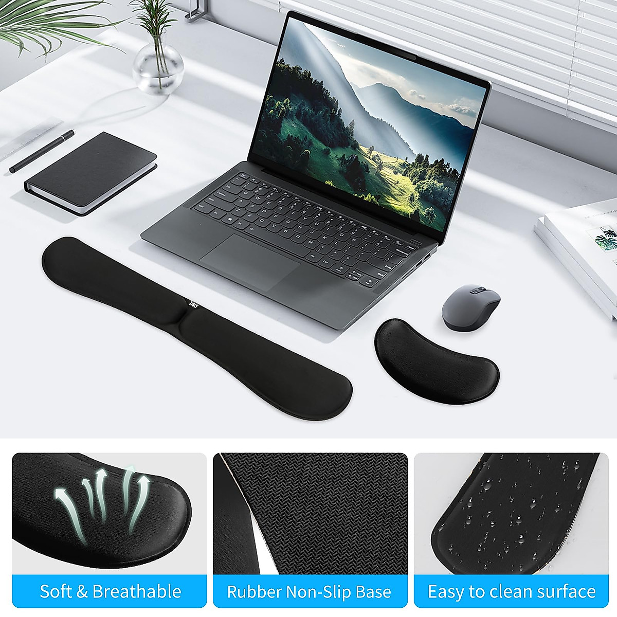 ZIBLY Gel Memory Foam Wrist Rest Keyboard and Mouse Set - Ergonomic Anti-Skid Non Slip Cushion Mouse Pad Wrist Support - Easy Typing, Pain Relief for Work from Home Gaming Computer Laptop