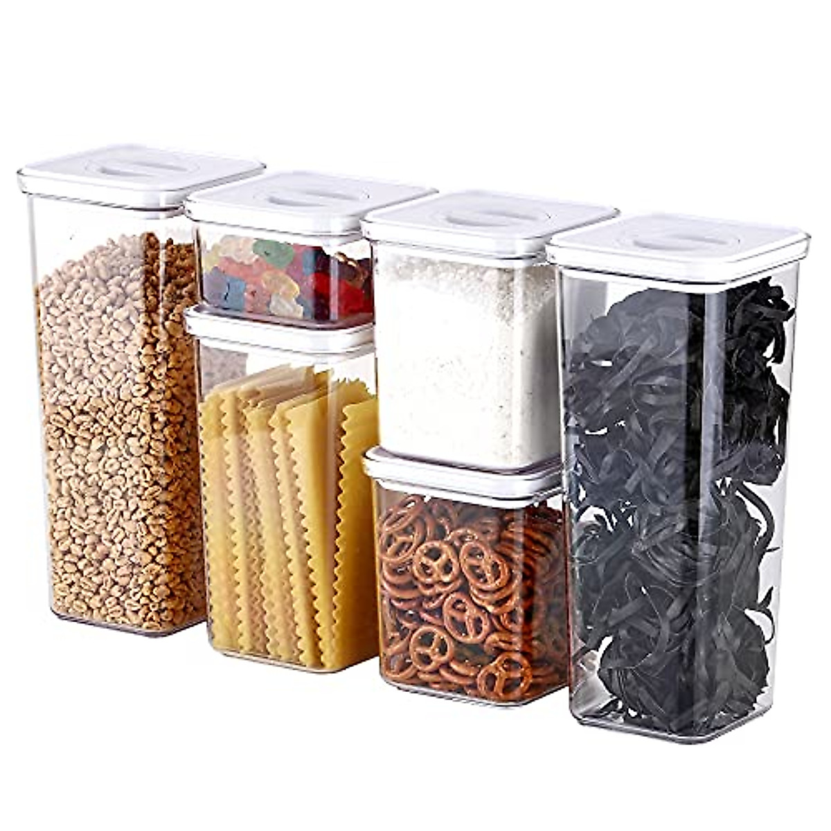 Neoflam Smart Seal 6pc Patent Airtight Kitchen Pantry Canister/Organizer Clear Plastic Container & Simple Twist Lids, 100% Leak Proof, Dishwasher Safe, BPA Free, Dry Food Storage Set, White