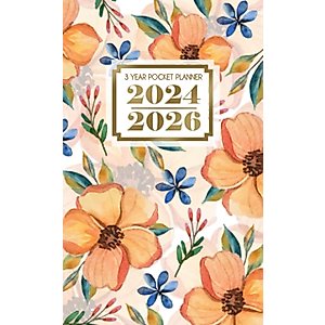 3 Year Pocket Planner 2024-2026: 36 Months Monthly Planning and Organization from January to December Three Years Small Size for Purse Includes Federal Holidays | Watercolor Orange Flowers