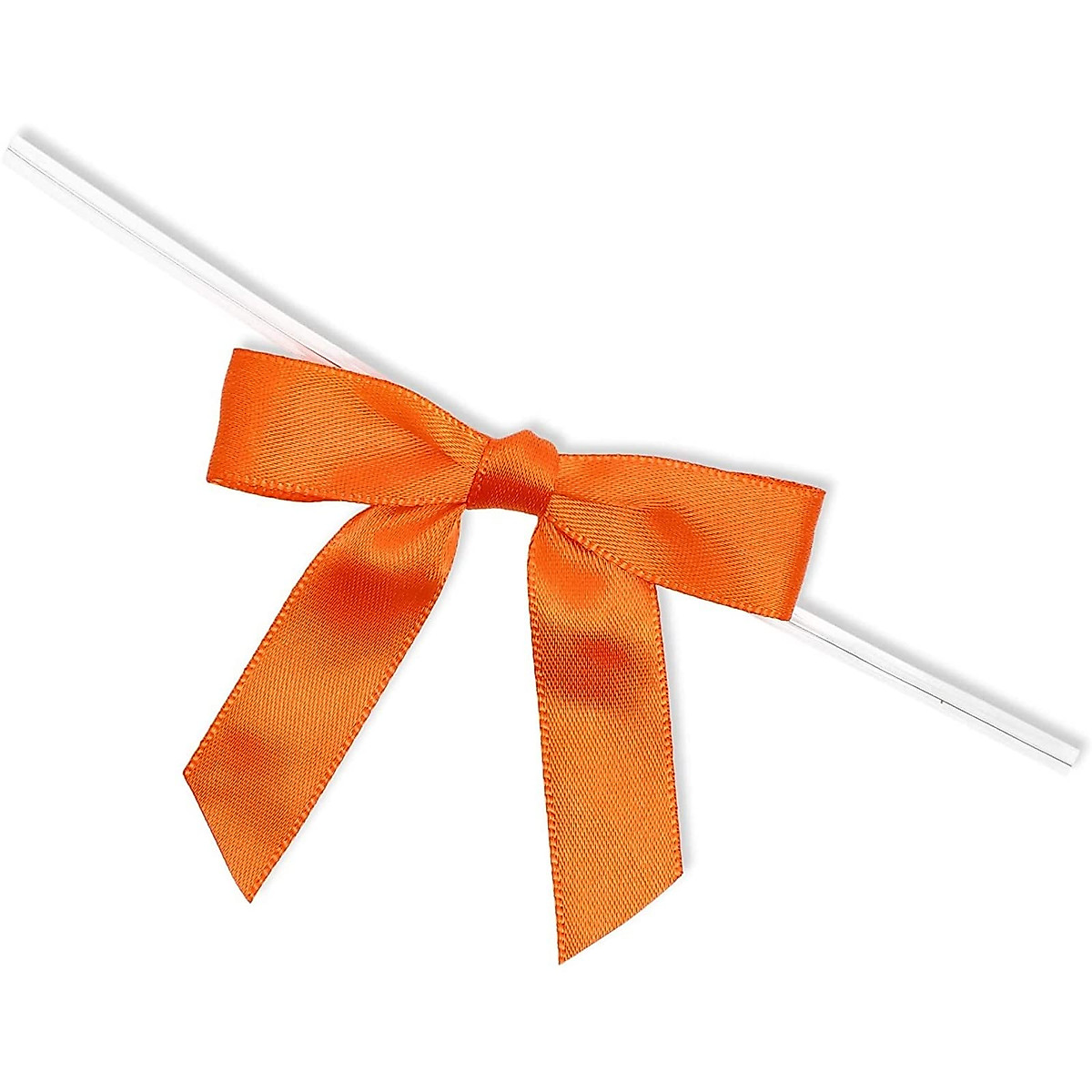 100 Pack Orange Bow Twist Ties for Treat Bags, 3-Inch Pre-tied Satin Ribbons for Crafts, Gift Wrap, Themed Party Favors, Baked Goods