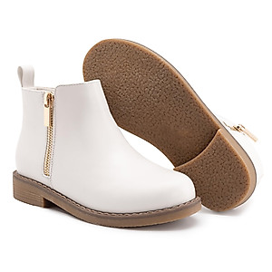 Athlefit Girls Ankle Boots Kids Side Zipper Low Heels White Booties for Toddler Little Kid/Big Kid