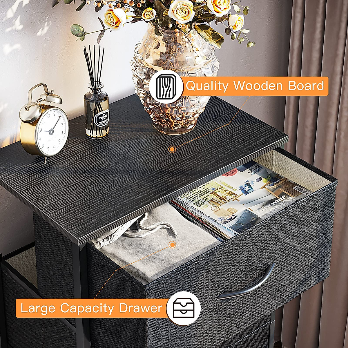 ODK L Shaped Gaming Desk with 4 Drawer Storage Cabinet Dresser, Black Carbon Fiber Computer Desk and Black Dresser
