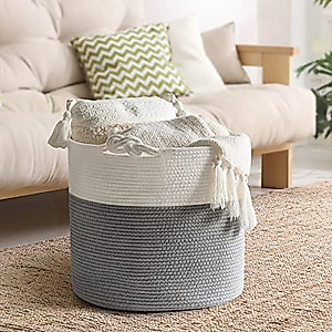 Goodpick Cotton Rope Basket with Handle for Baby Laundry Basket Toy Storage Blanket Storage Nursery Basket Soft Storage Bins-Woven Basket, 15'' × 15'' × 14.2''