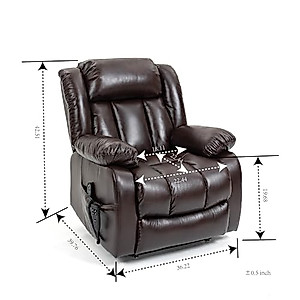 FULife Electric Lift Chair Power Recliner,Reclining Lifting Single Sofa Armchair with Heat and Massage,Heavy Duty Dual Motor Faux Leather Upholstery Lazy Lounge Couch w//USB Ports and Side Pockets