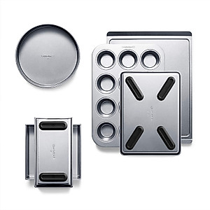 Calphalon Nonstick Bakeware Set, 6-Piece Set Includes Cookie Sheet, Cake, Brownie, Loaf, and Muffin Pans, Dishwasher Safe, Silver