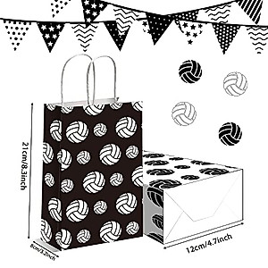 chiazllta 12 Pcs Volleyball Gift Bags for Team Volleyball Party Favor Goody Treat Bag with Handle Volleyball Paper Bag Kraft Candy Bags for Sport Theme Birthday Party Decor Black & White