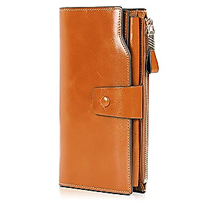 Demon&Hunter Women's RFID Blocking Large Capacity Luxury Wax Genuine Leather Purse Wallet DZA2083 (One Size, Orange)