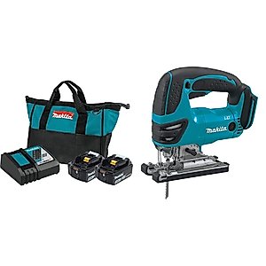 Makita BL1850BDC2 18V LXT Lithium-Ion Battery and Rapid Optimum Charger Starter Pack (5.0Ah) with XVJ03Z 18V LXT Lithium-Ion Cordless Jig Saw