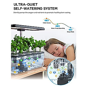 Hydroponics Growing System, QYO 9 Pods Herb Garden with 70 LEDs Full-Spectrum Plant Grow Light, Hydroponic Herb Garden with 4.5L Water Tank, 19.7'' Height Adjustable Gardening System, Black, QYO10