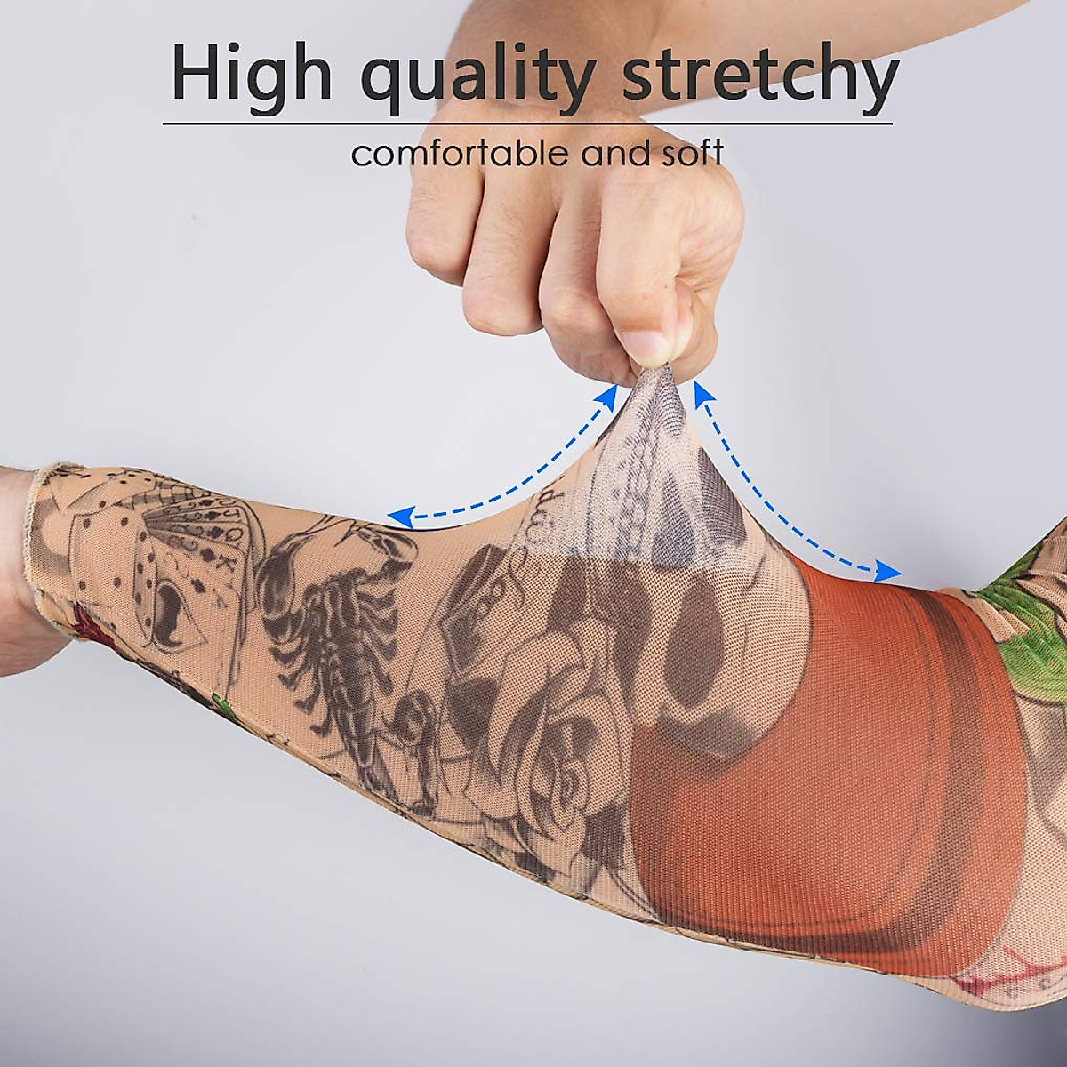 Gospire 6 Pcs Stretchy Nylon Fake Temporary Tattoo Sleeves Body Art Arm Stockings Slip Accessories Halloween Tattoo Soft For Men Women