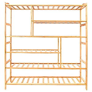 6-Tier Shoe Rack Organizer, Free Standing Bamboo Shoe Rack with Boot Organizer, Multifunctional Shoe Storage Shelf for Entryway, Shoe Storage Organizer Unit for Hallway, Living Room, Display Stand